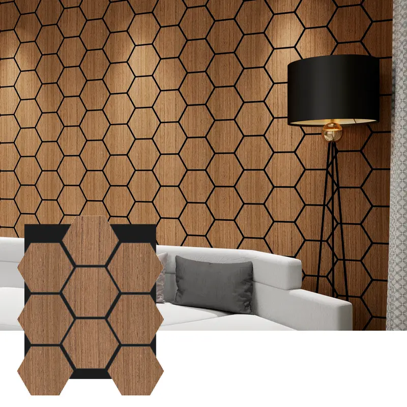 Hexagon Type Teak Acoustic Wall Panels - Sound-Absorbing